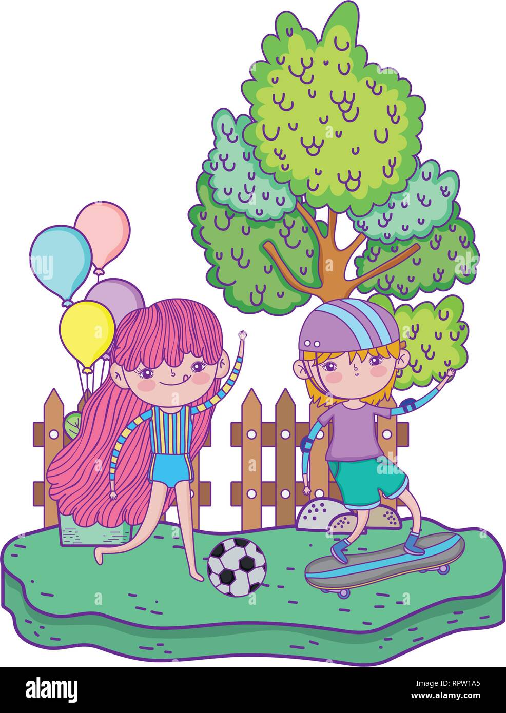 cute little kids in skateboard and playing soccer Stock Vector Image ...