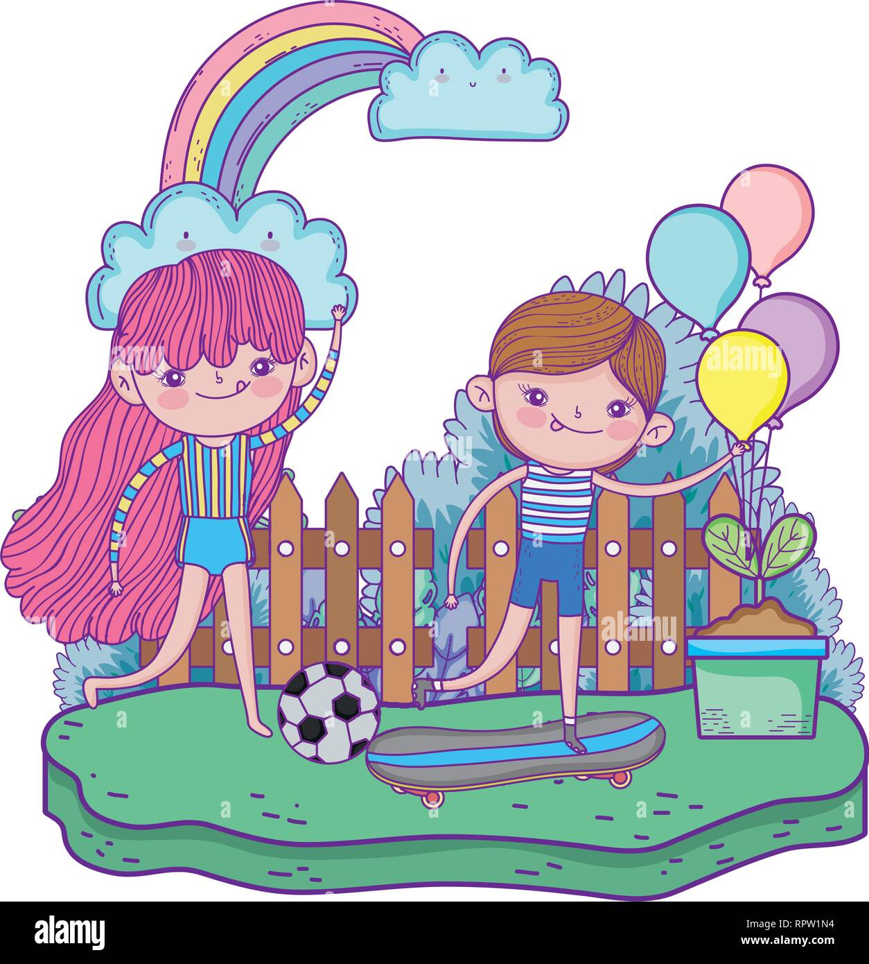 cute little kids in skateboard and playing soccer Stock Vector Image ...