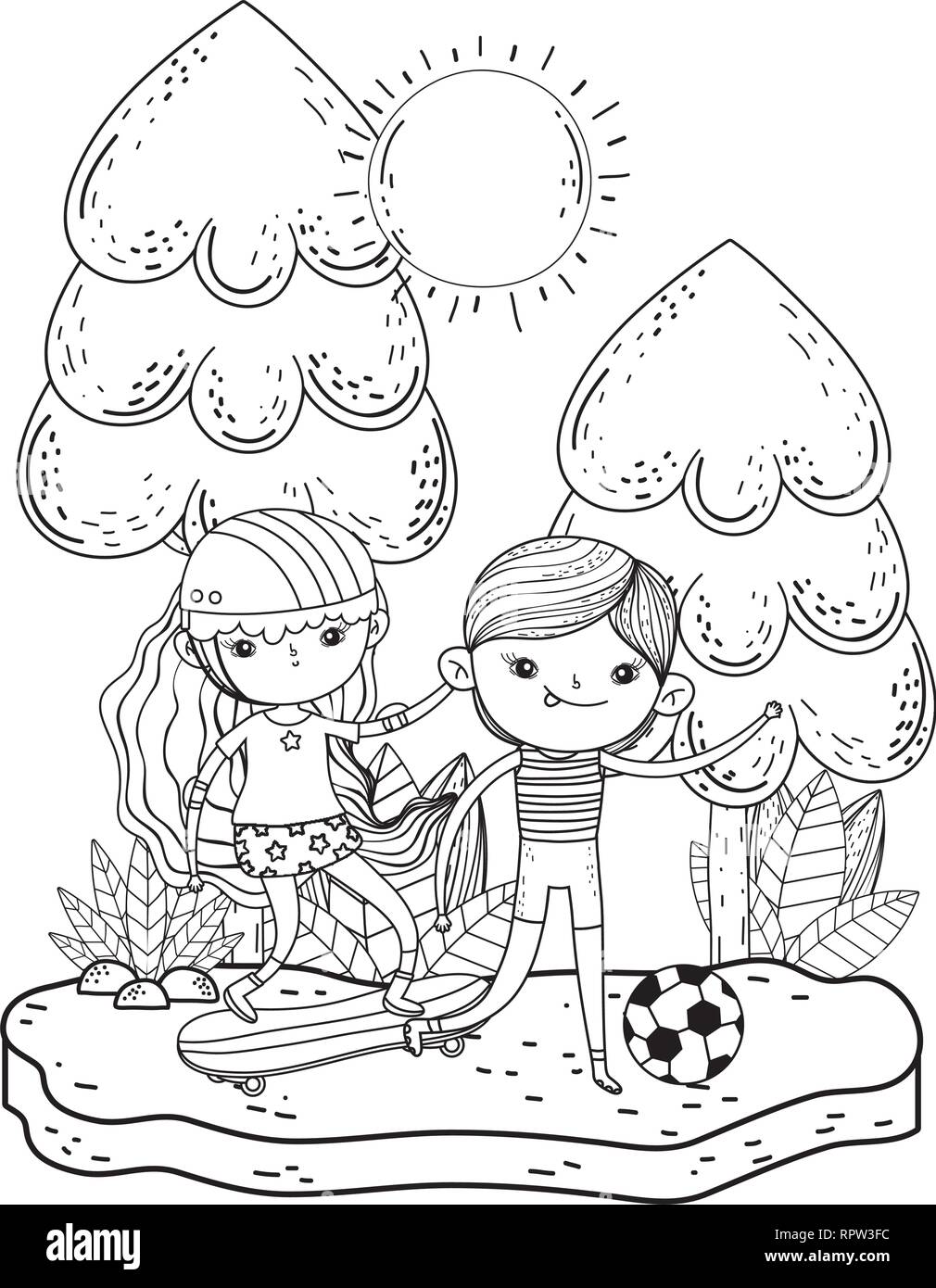 cute little kids in skateboard and playing soccer Stock Vector Image ...