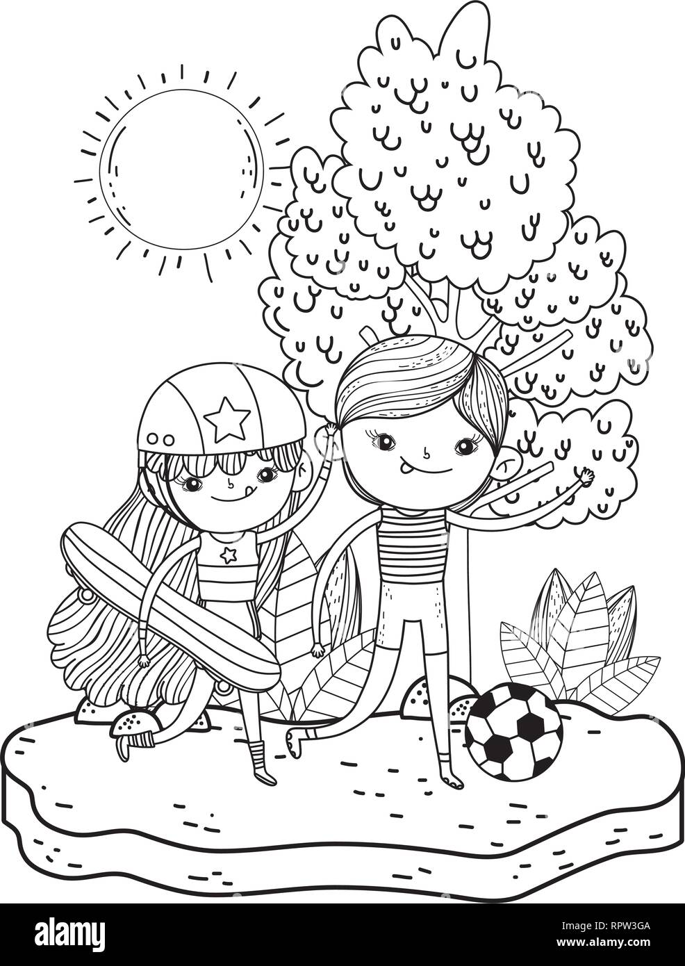 cute little kids in skateboard and playing soccer Stock Vector Image ...