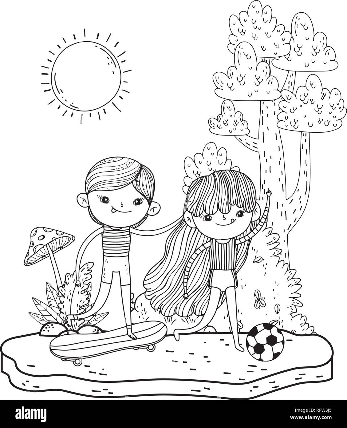 cute little kids in skateboard and playing soccer Stock Vector Image ...