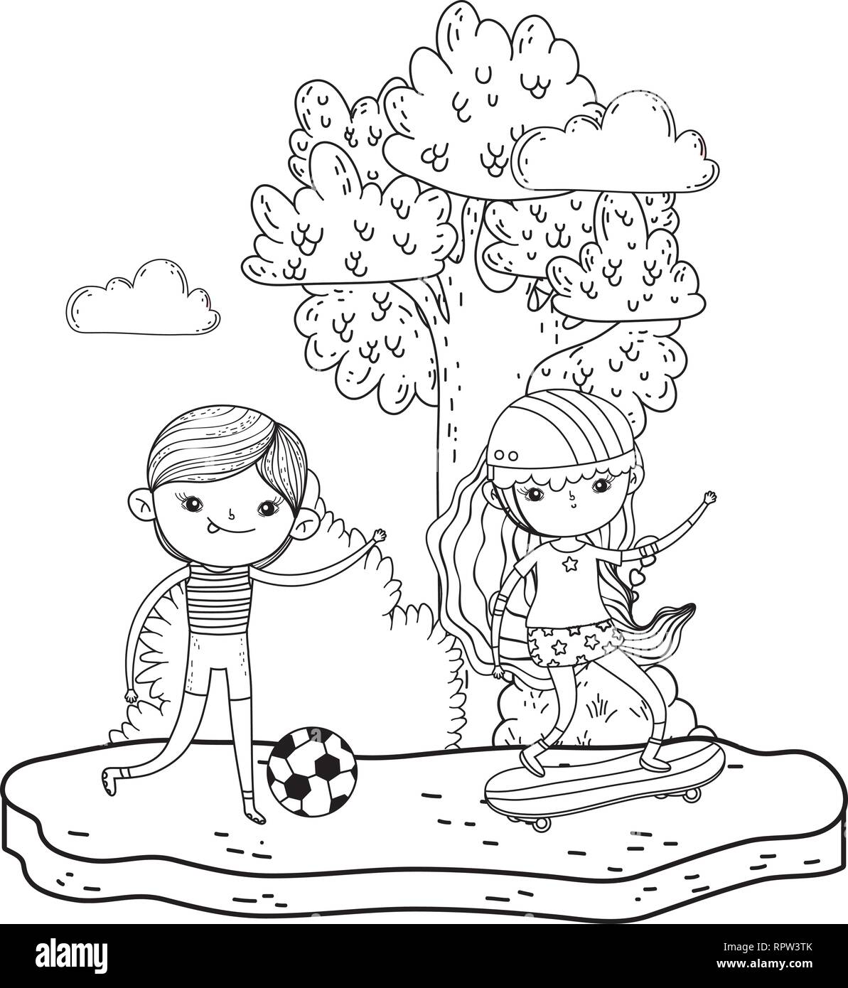 cute little kids in skateboard and playing soccer Stock Vector Image ...