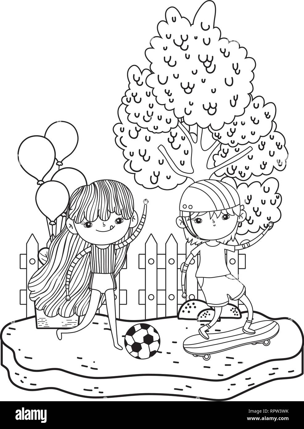 cute little kids in skateboard and playing soccer Stock Vector Image ...