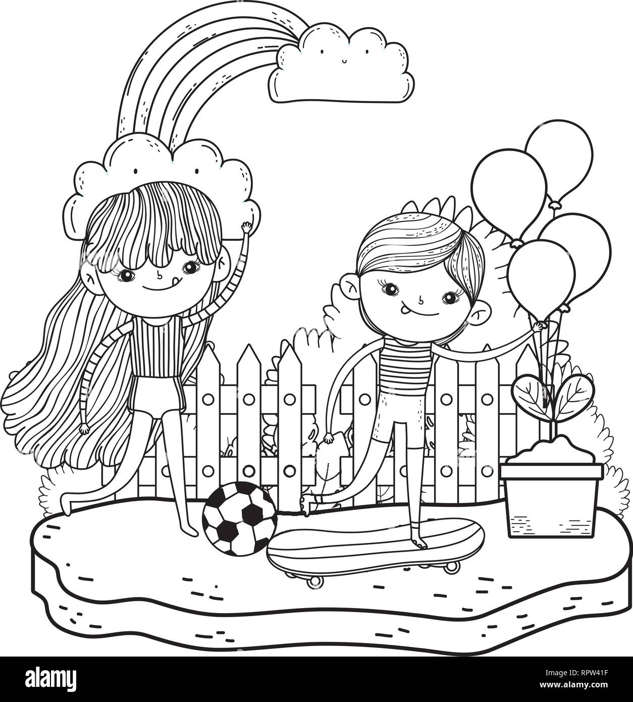 cute little kids in skateboard and playing soccer Stock Vector Image ...