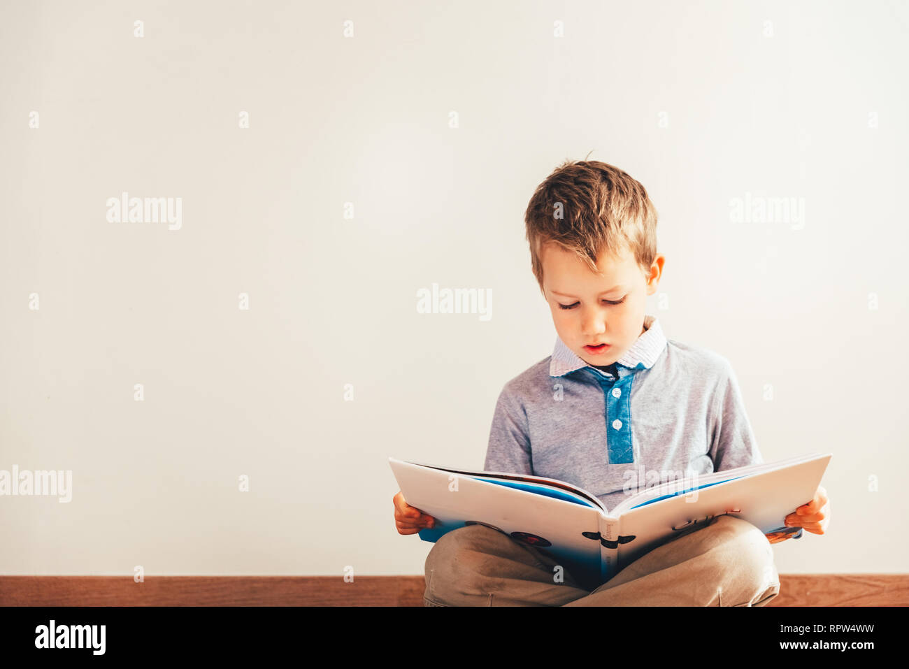 Portrait of boy interested in reading a book Stock Photo - Alamy