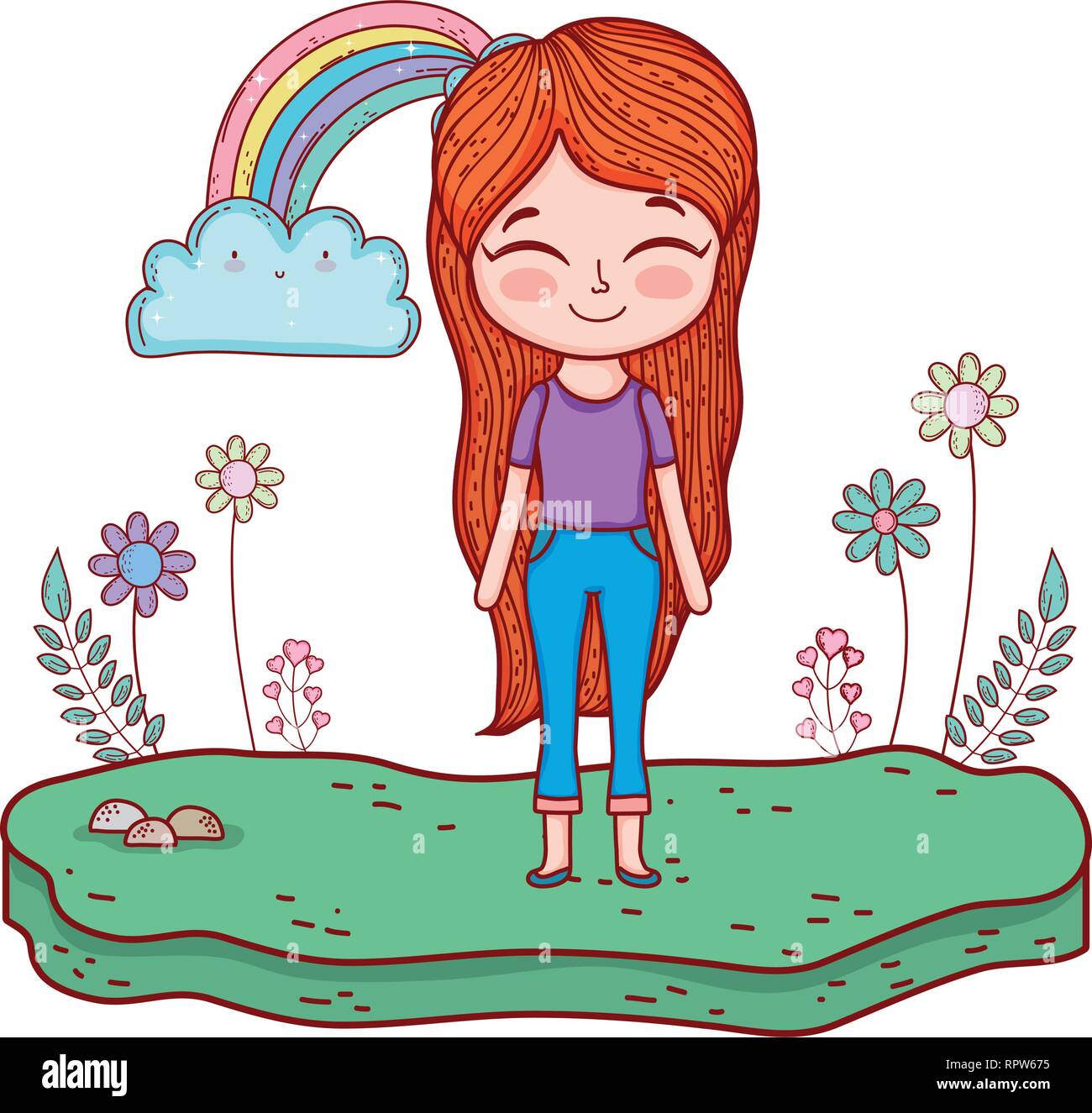 beautiful little girl in the landscape Stock Vector Image & Art - Alamy