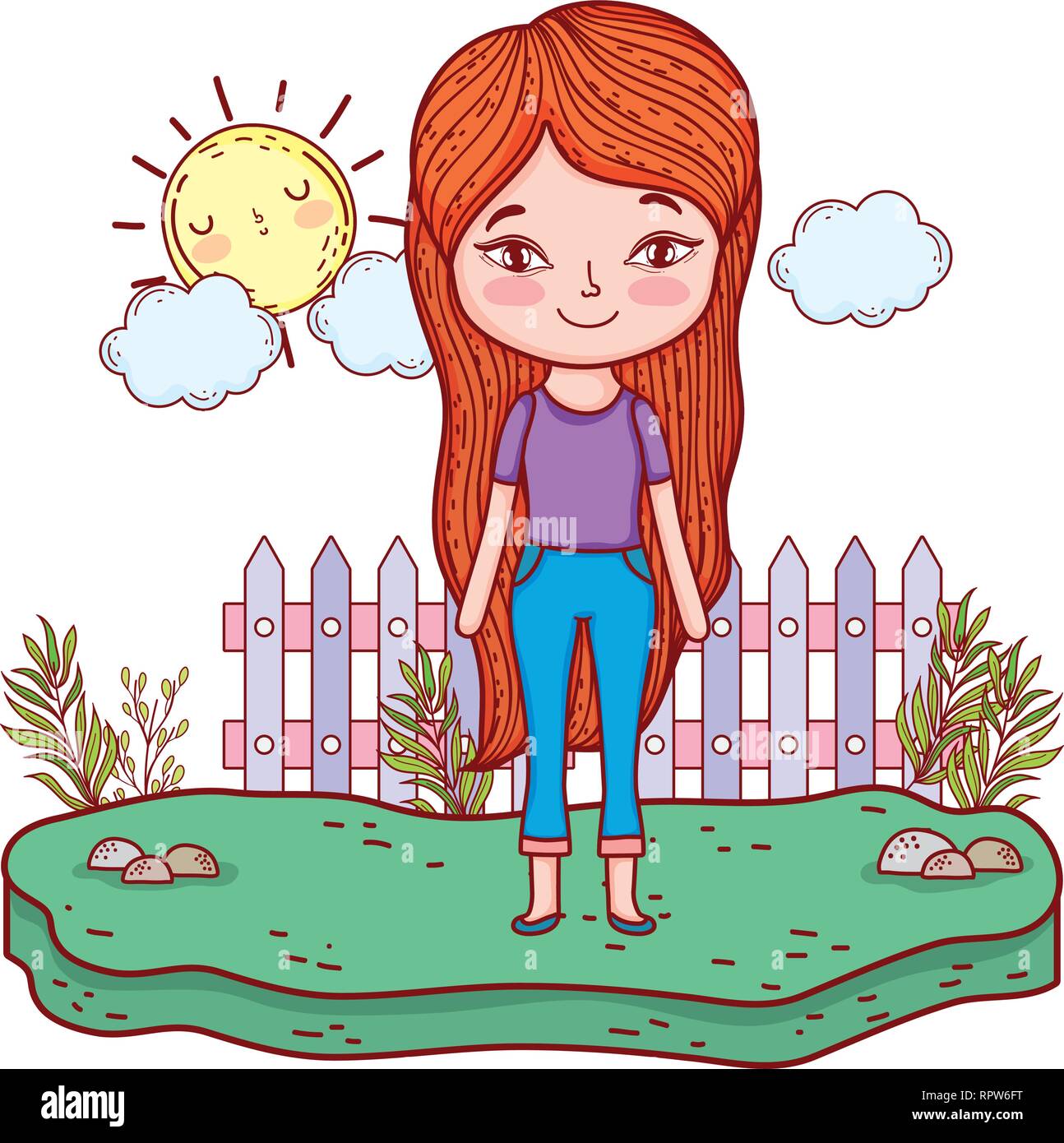 beautiful little girl in the landscape Stock Vector Image & Art - Alamy