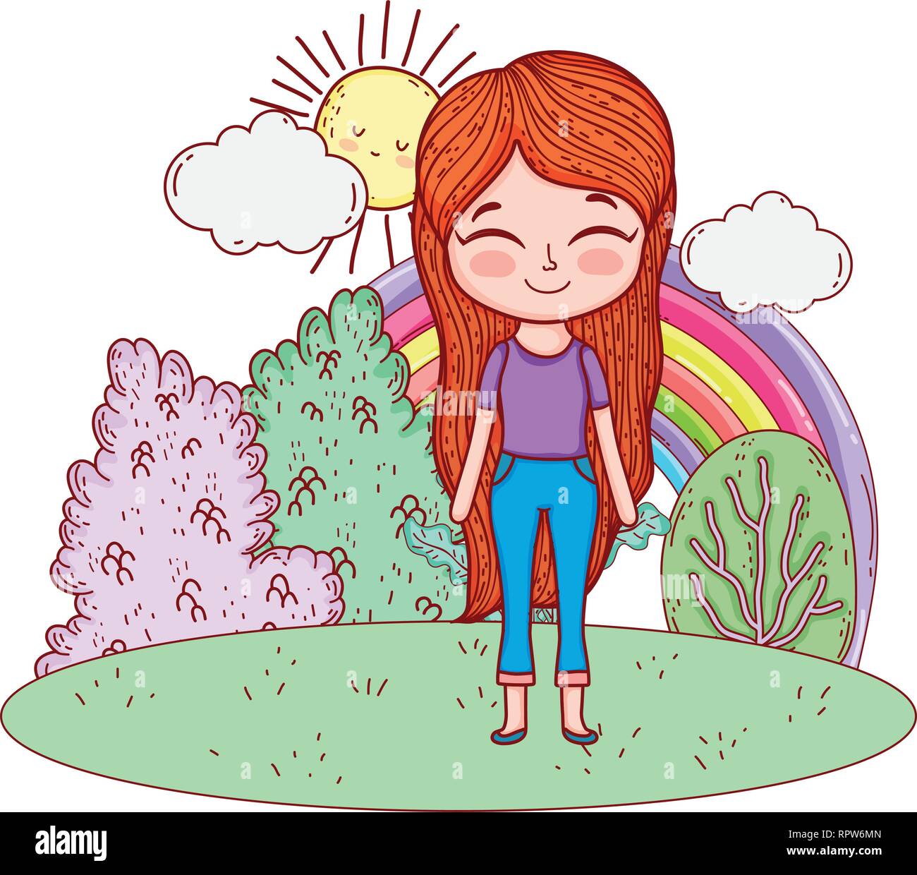 beautiful little girl in the landscape Stock Vector Image & Art - Alamy