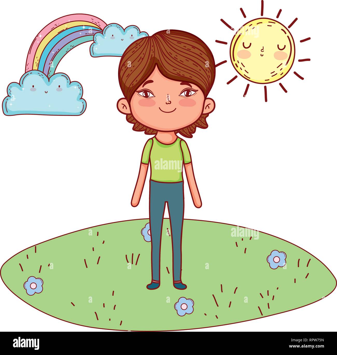 cute little boy in the landscape Stock Vector Image & Art - Alamy