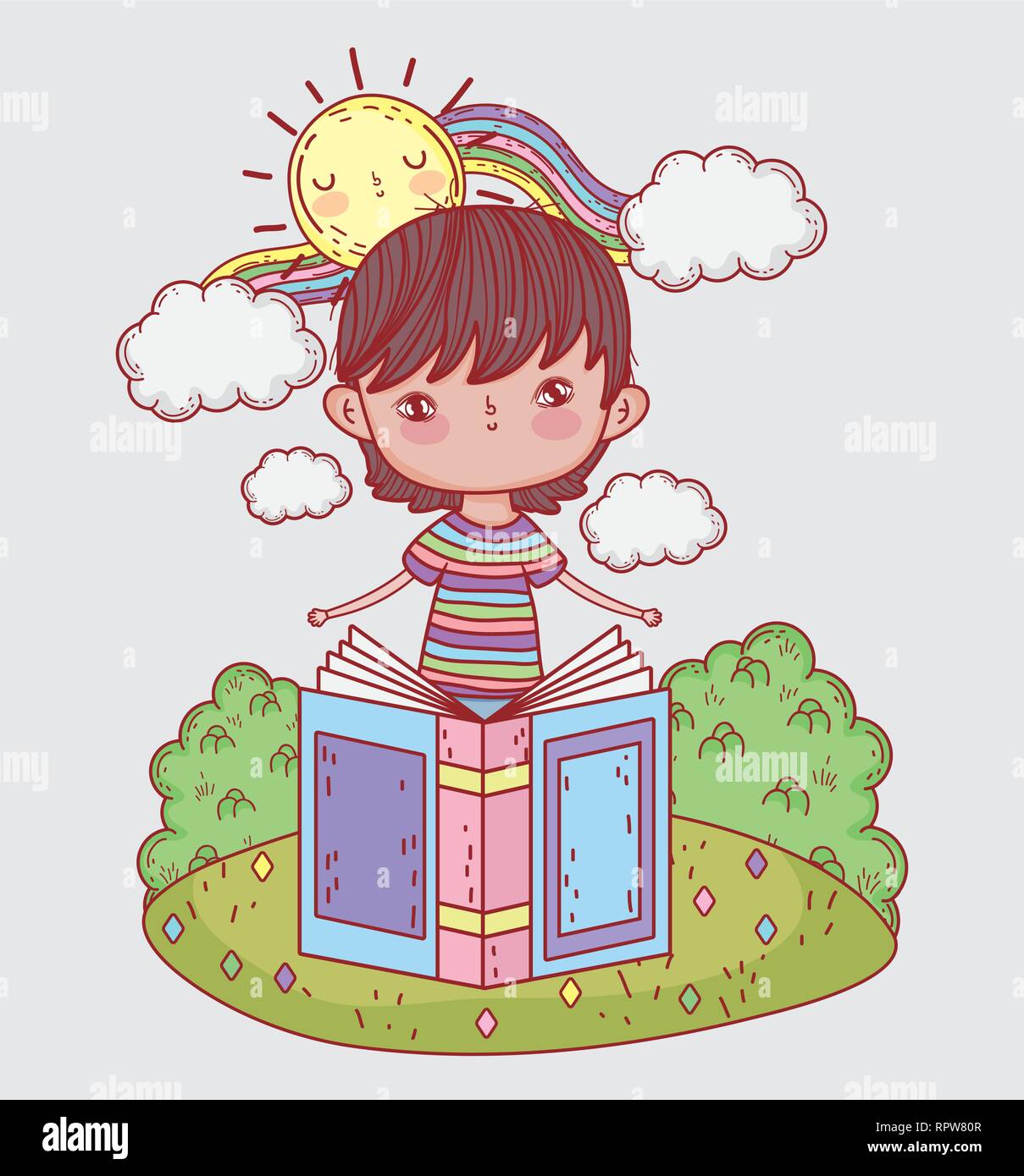 boy read book with sun and rainbow Stock Vector Image & Art - Alamy