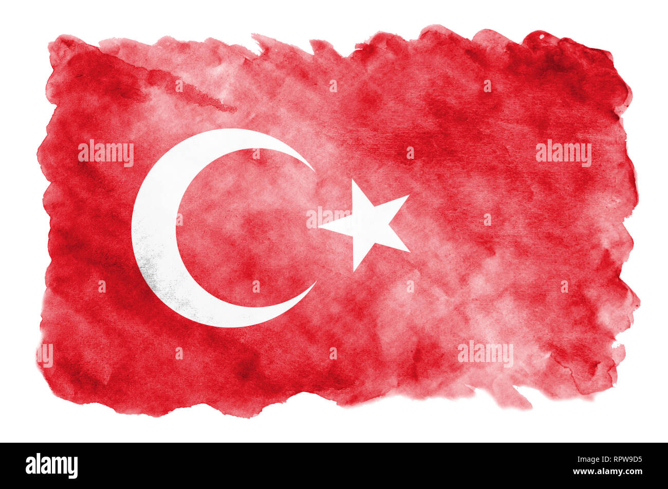 Turkey flag is depicted in liquid watercolor style isolated on white ...