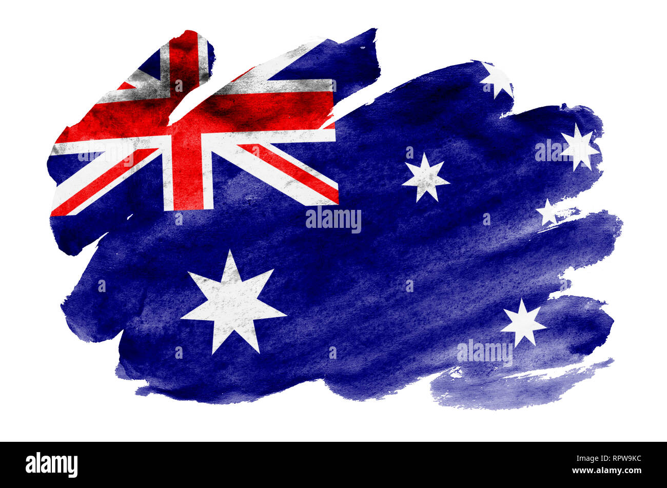 Australia flag is depicted in liquid watercolor style isolated on white ...