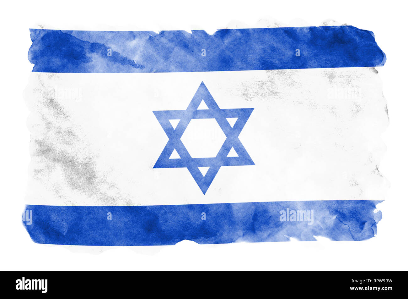Israel flag is depicted in liquid watercolor style isolated on white ...