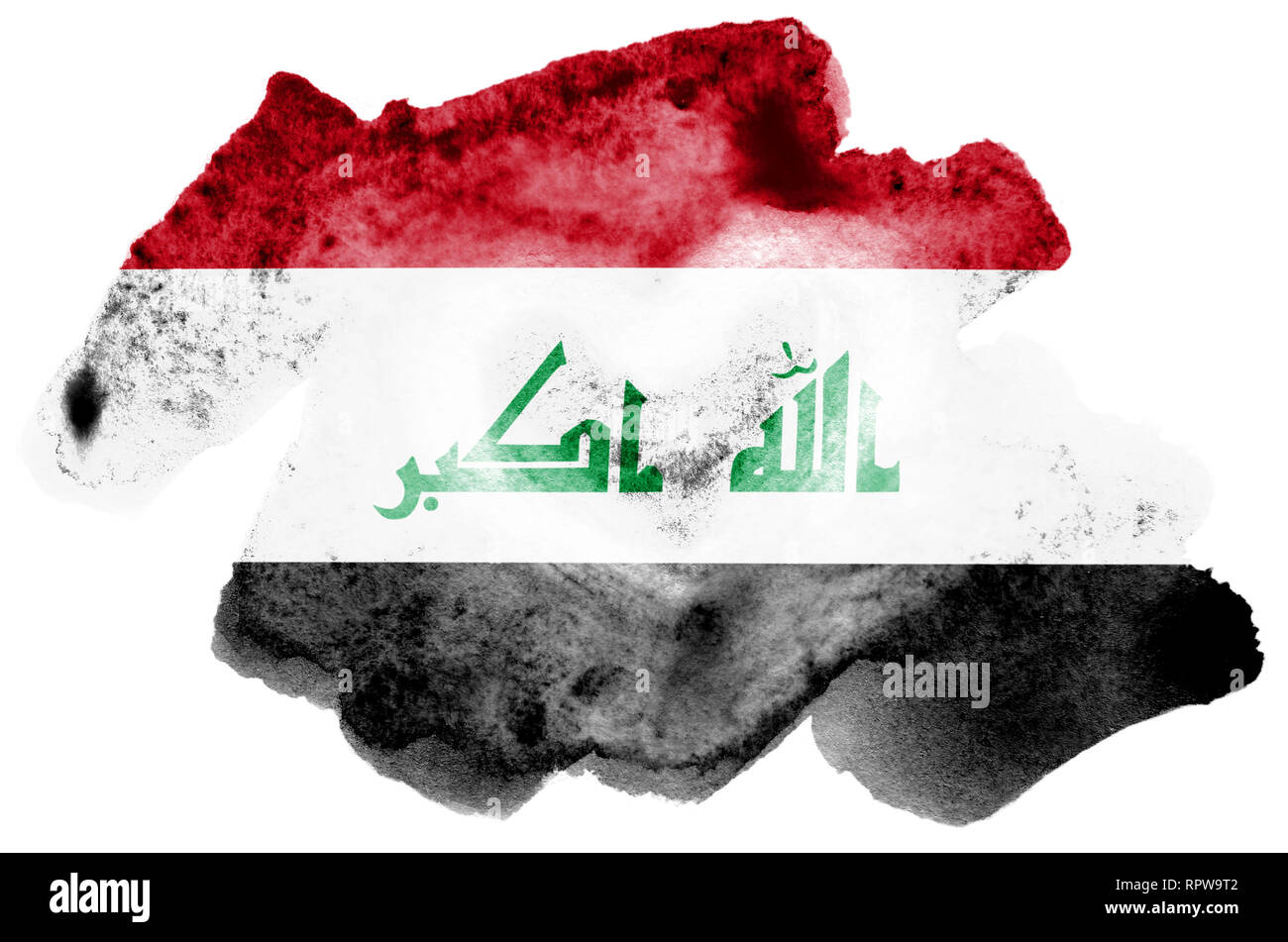 Iraq flag is depicted in liquid watercolor style isolated on white ...