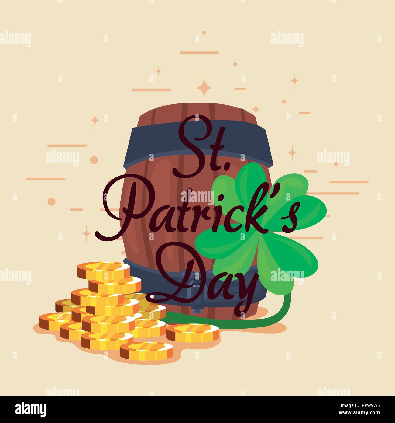happy st patricks day barrel coins and clover vector illustration Stock ...