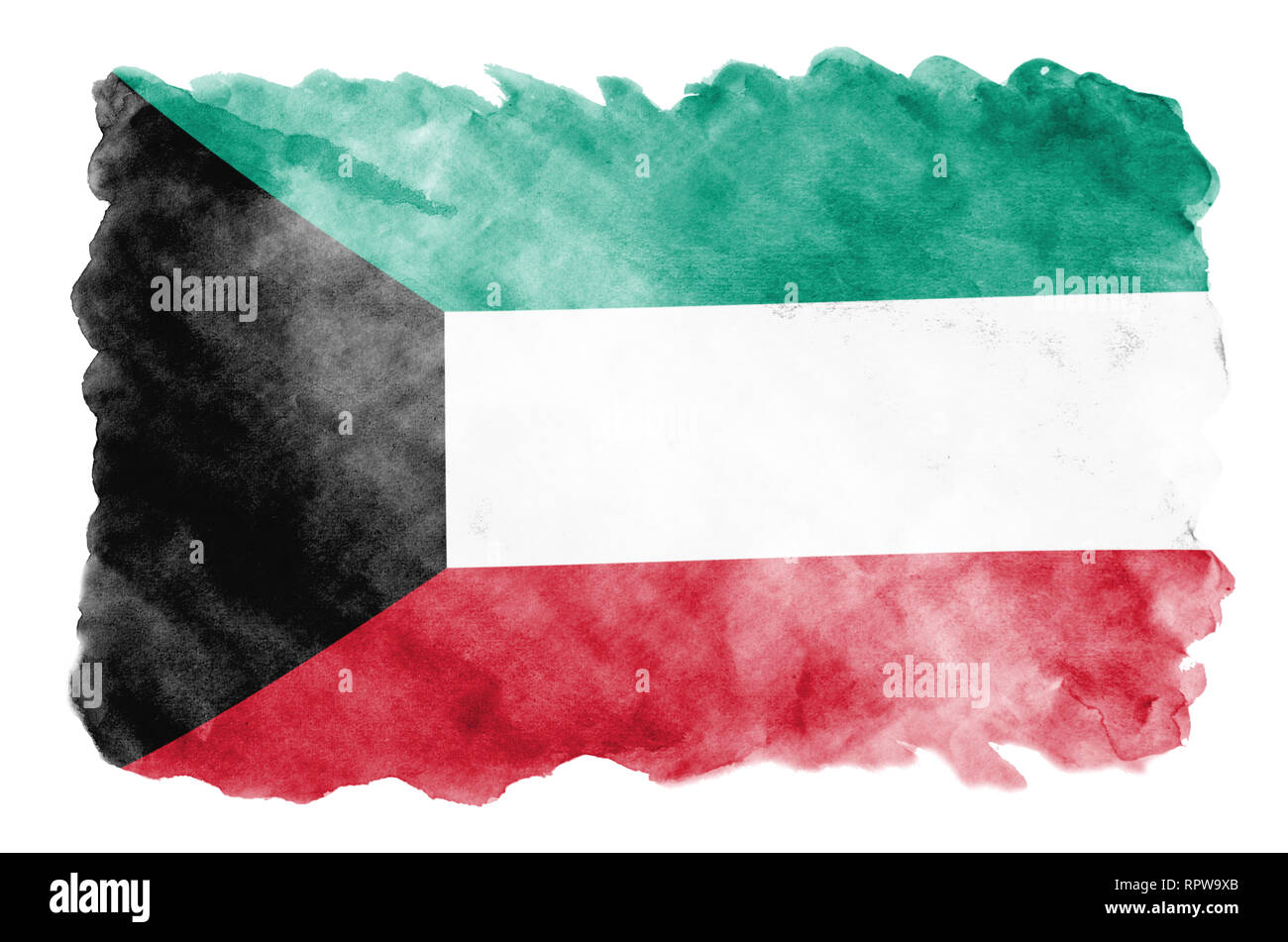 Kuwait flag is depicted in liquid watercolor style isolated on white ...