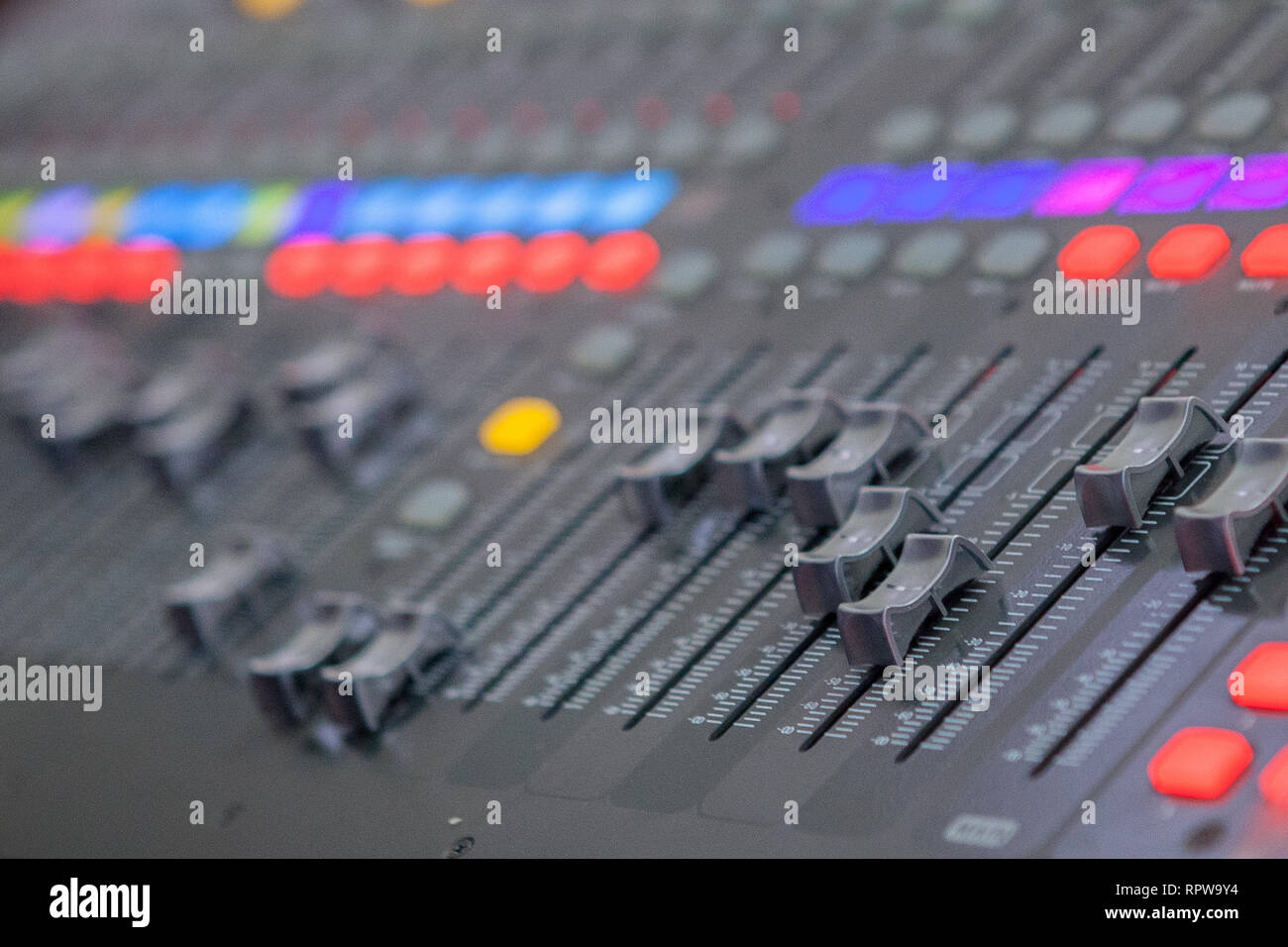 Sound recording studio mixing desk. Music mixer control panel Stock ...