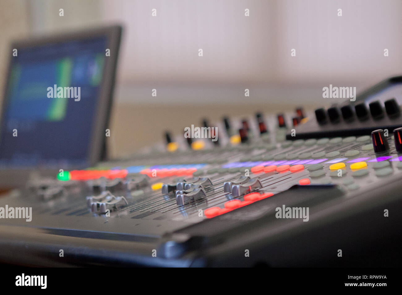 Sound recording studio mixing desk. Music mixer control panel Stock ...