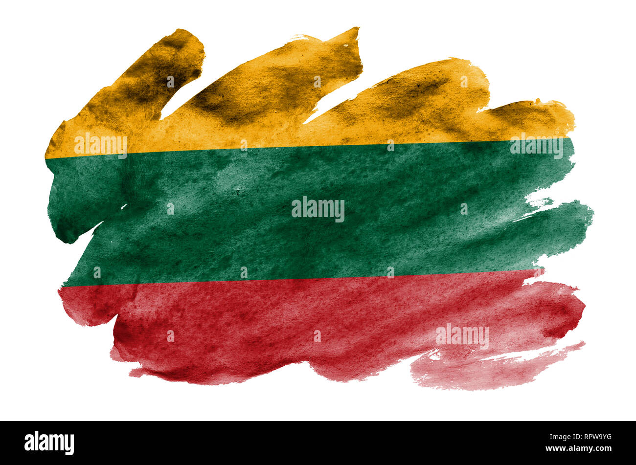 Lithuania flag is depicted in liquid watercolor style isolated on white ...
