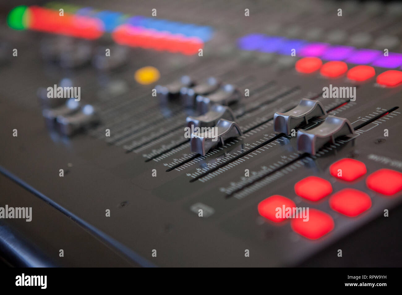 Sound recording studio mixing desk. Music mixer control panel Stock ...