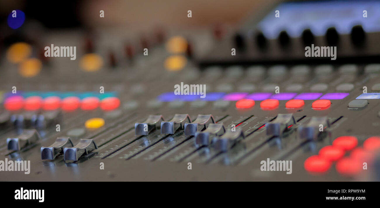 Sound recording studio mixing desk. Music mixer control panel Stock ...