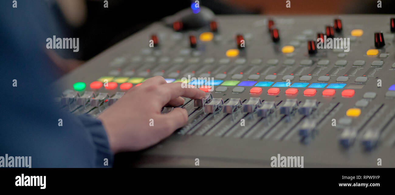 Sound recording studio mixing desk. Music mixer control panel Stock ...