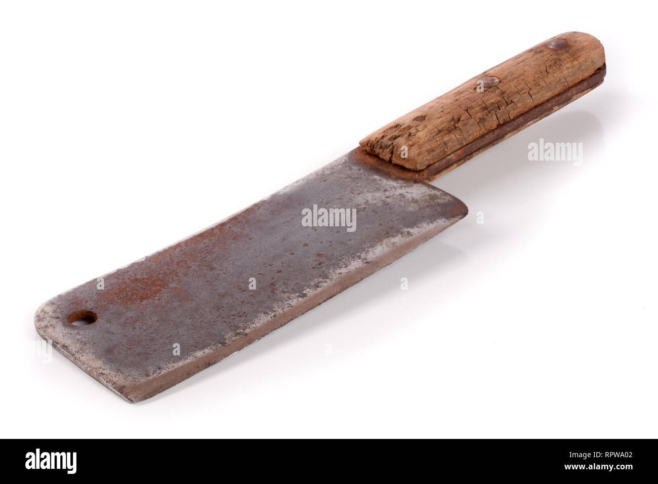 Old meat cleaver or knife isolated on white background Stock Photo - Alamy