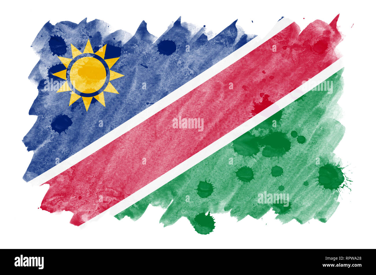 Namibia flag is depicted in liquid watercolor style isolated on white ...