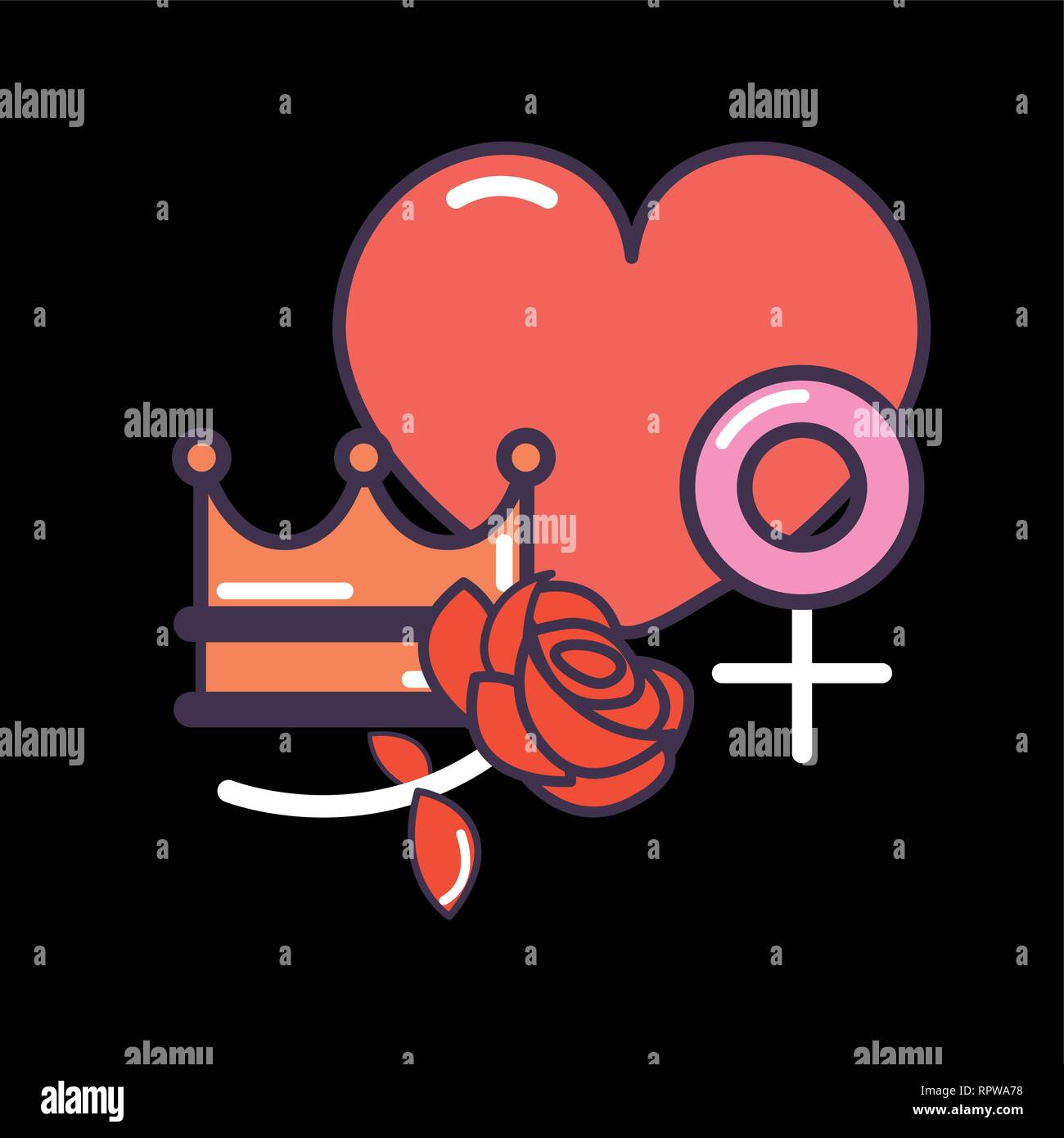 heart love crown flower and girls power vector illustration Stock ...