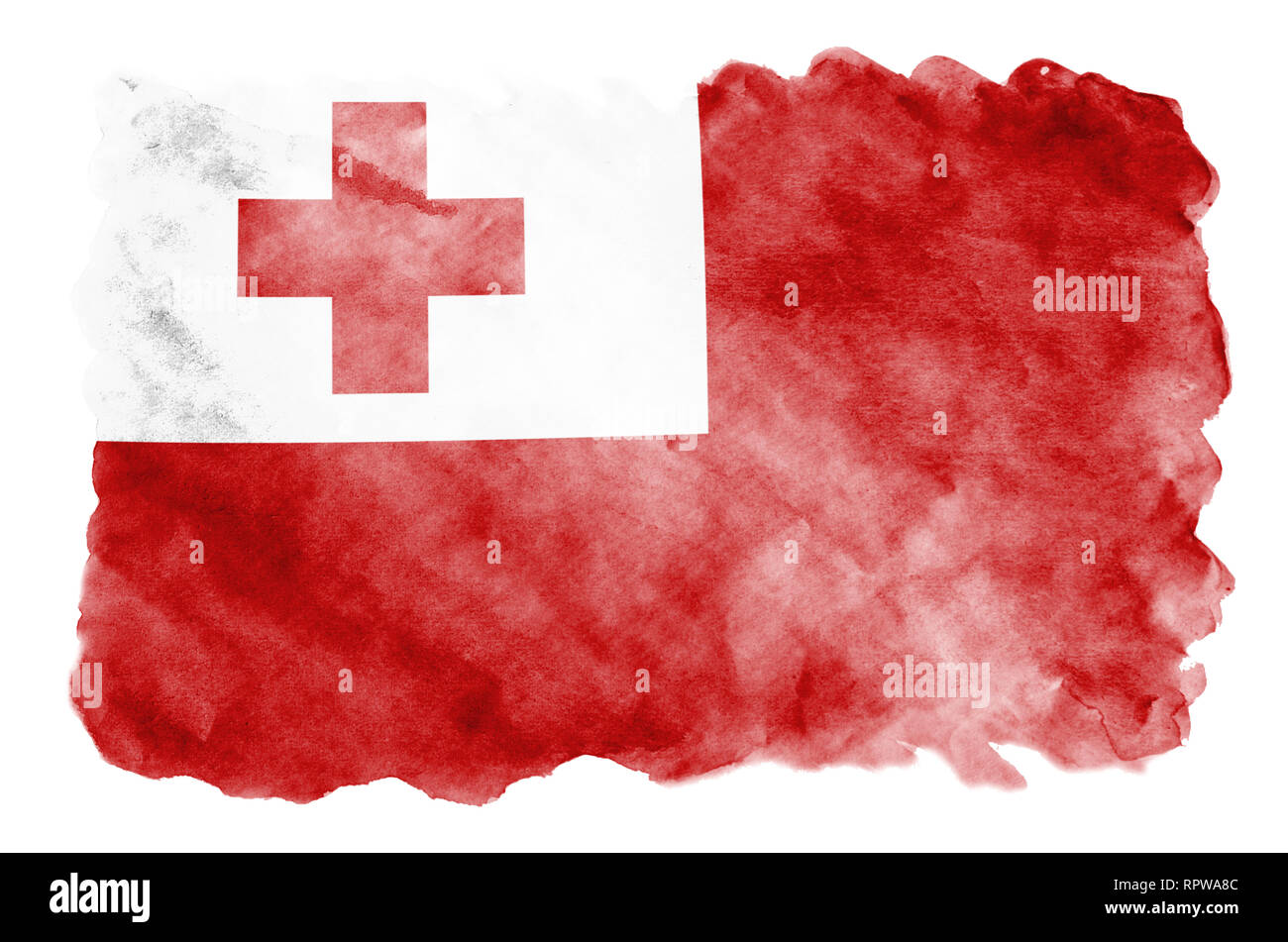 Tonga flag is depicted in liquid watercolor style isolated on white ...