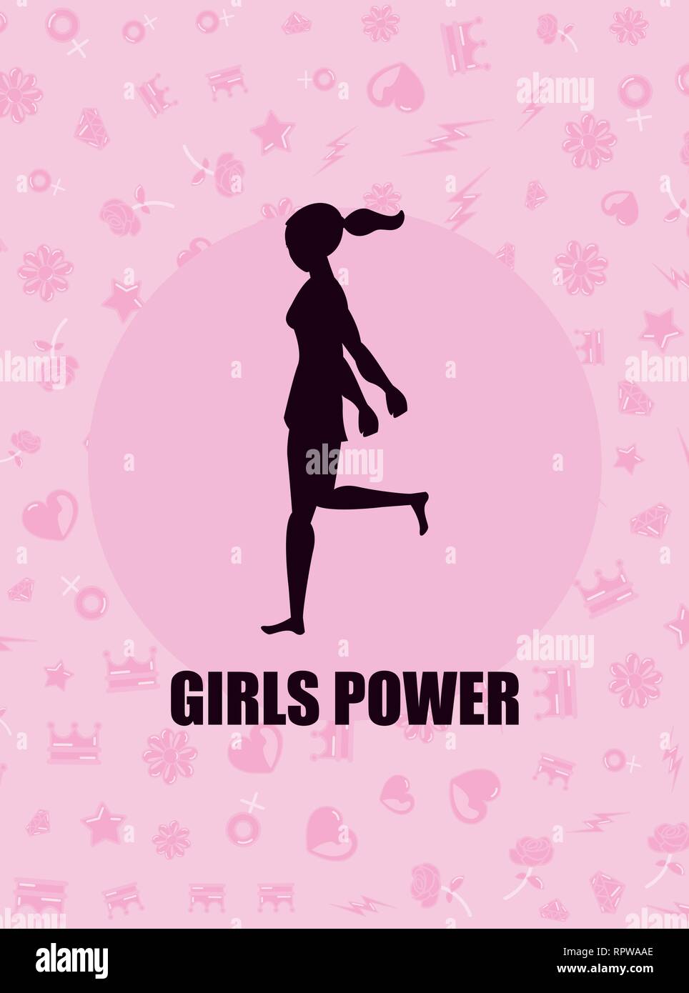 silhouette woman pink background girls power vector illustration Stock ...
