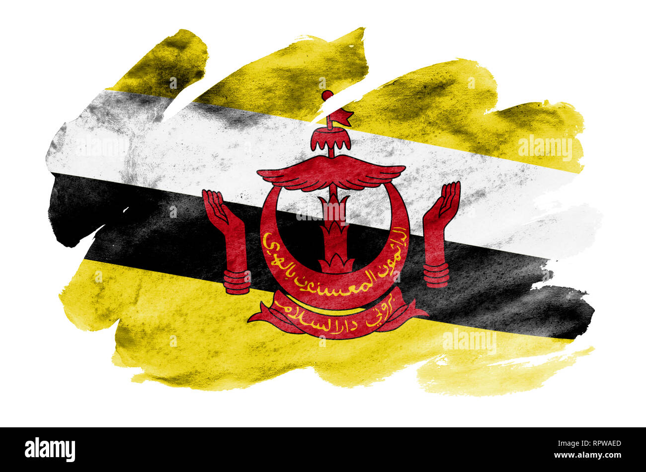 Brunei Darussalam flag is depicted in liquid watercolor style isolated ...