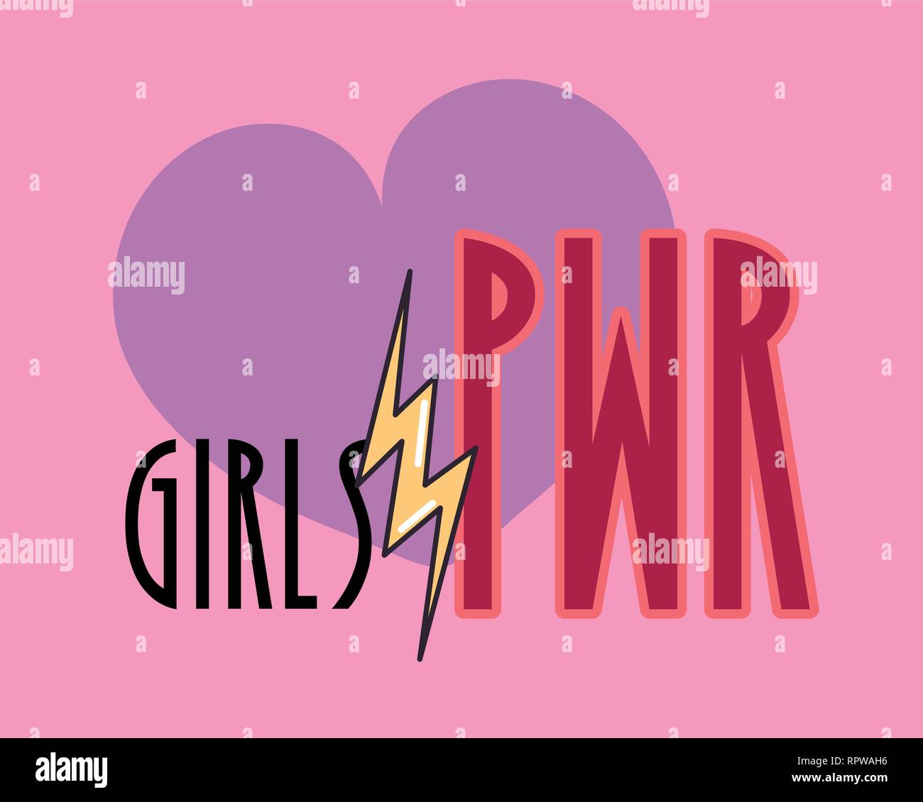 purple thunderbolt girls power lettering vector illustration Stock ...