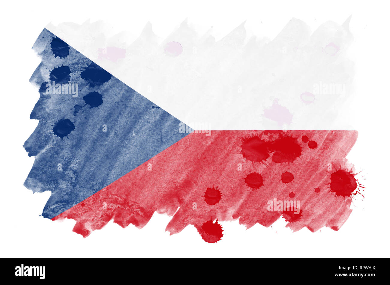 Czech flag is depicted in liquid watercolor style isolated on white ...
