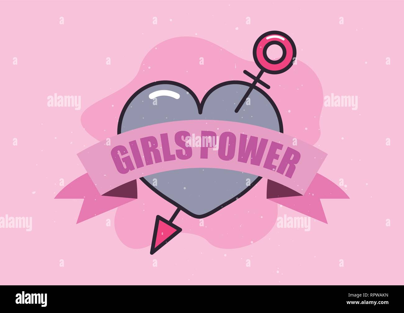 heart pierced arrow ribbon girls power vector illustration Stock Vector ...