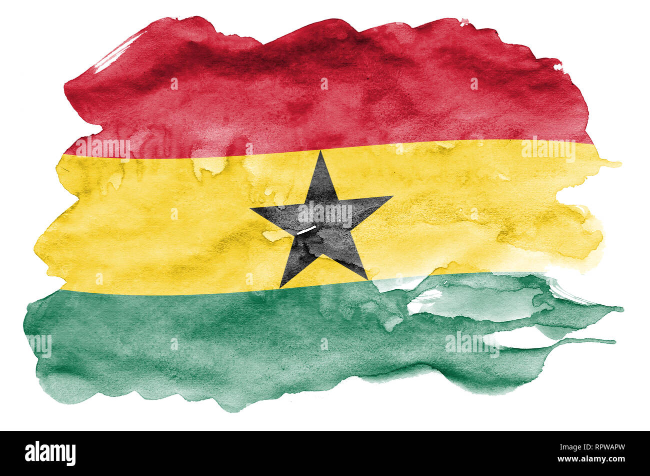 Ghana flag is depicted in liquid watercolor style isolated on white ...