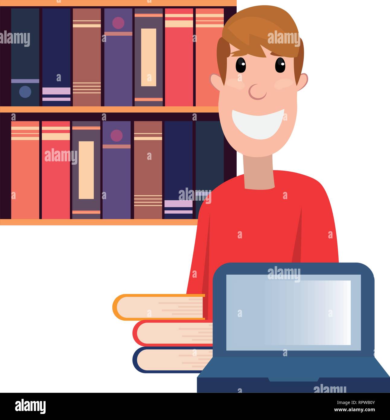 student laptop books online education school vector illustration Stock ...
