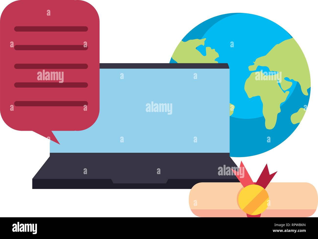 laptop world diploma online education school vector illustration Stock ...