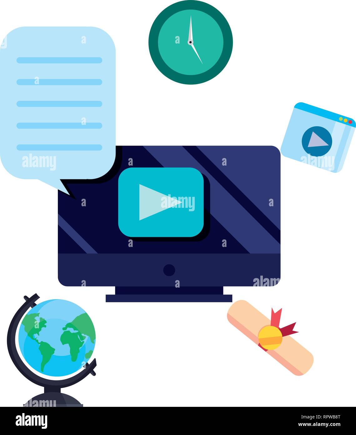 computer website clock world online education school vector ...