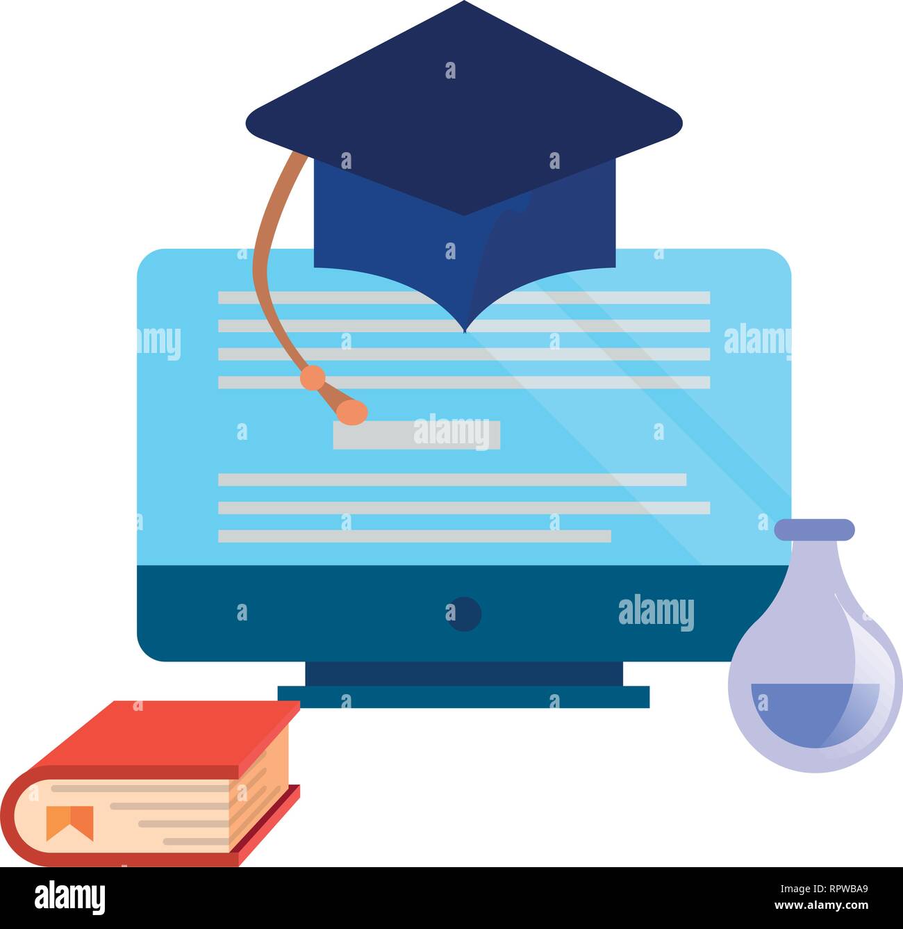 computer graduation cap book online education school vector ...