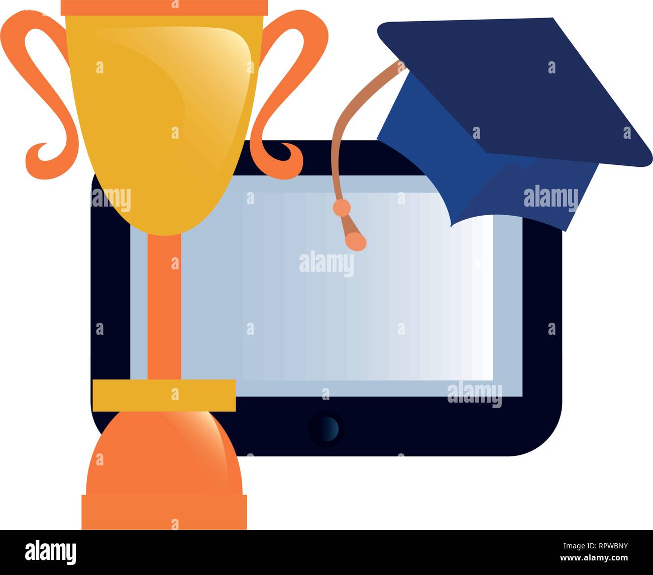 tablet graduation hat trophy online education school vector ...