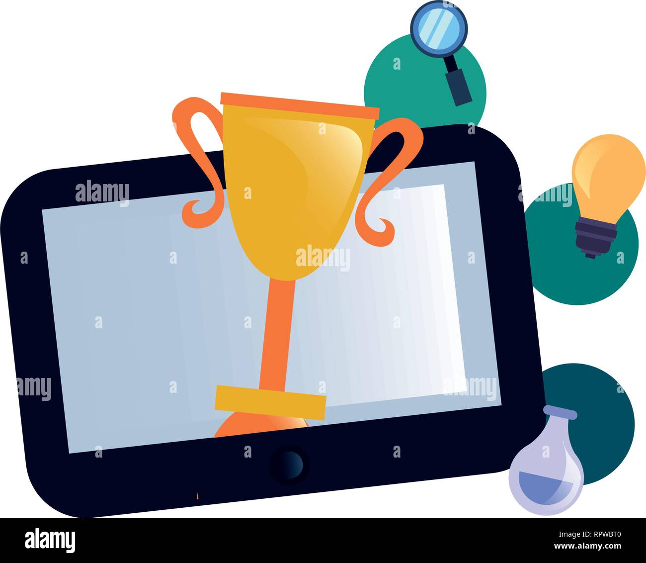 tablet trophy idea online education school vector illustration Stock ...