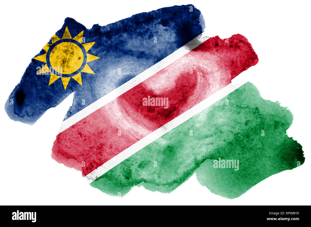Namibia flag is depicted in liquid watercolor style isolated on white ...