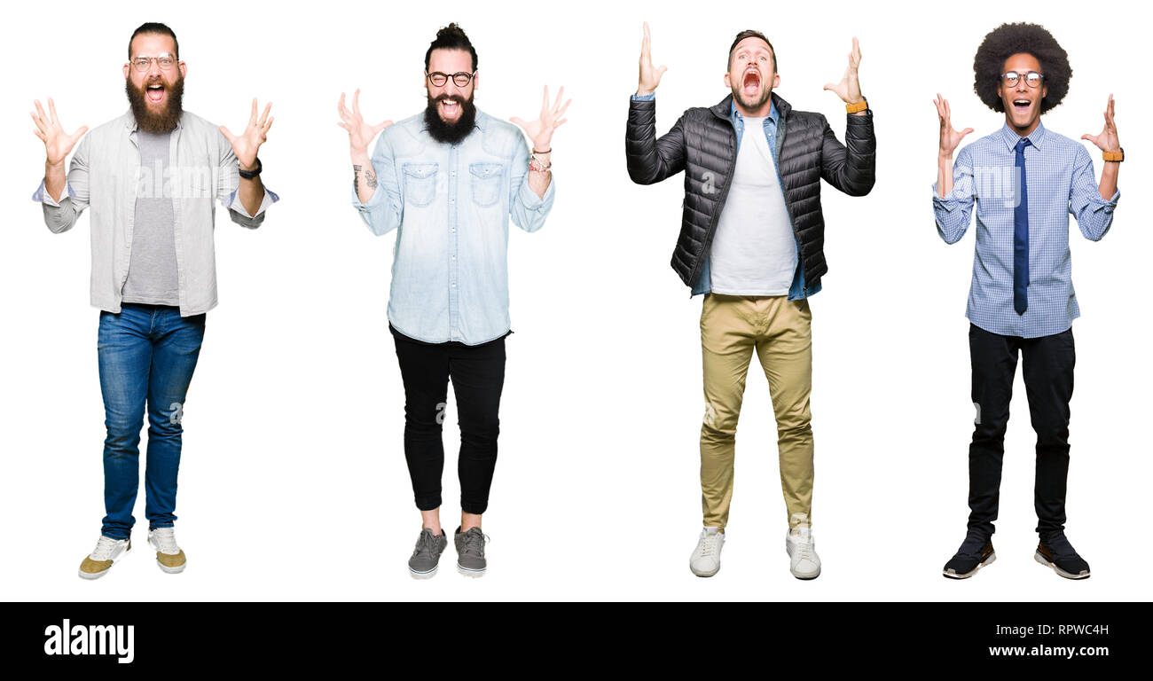 Collage of group of young men over white isolated background ...