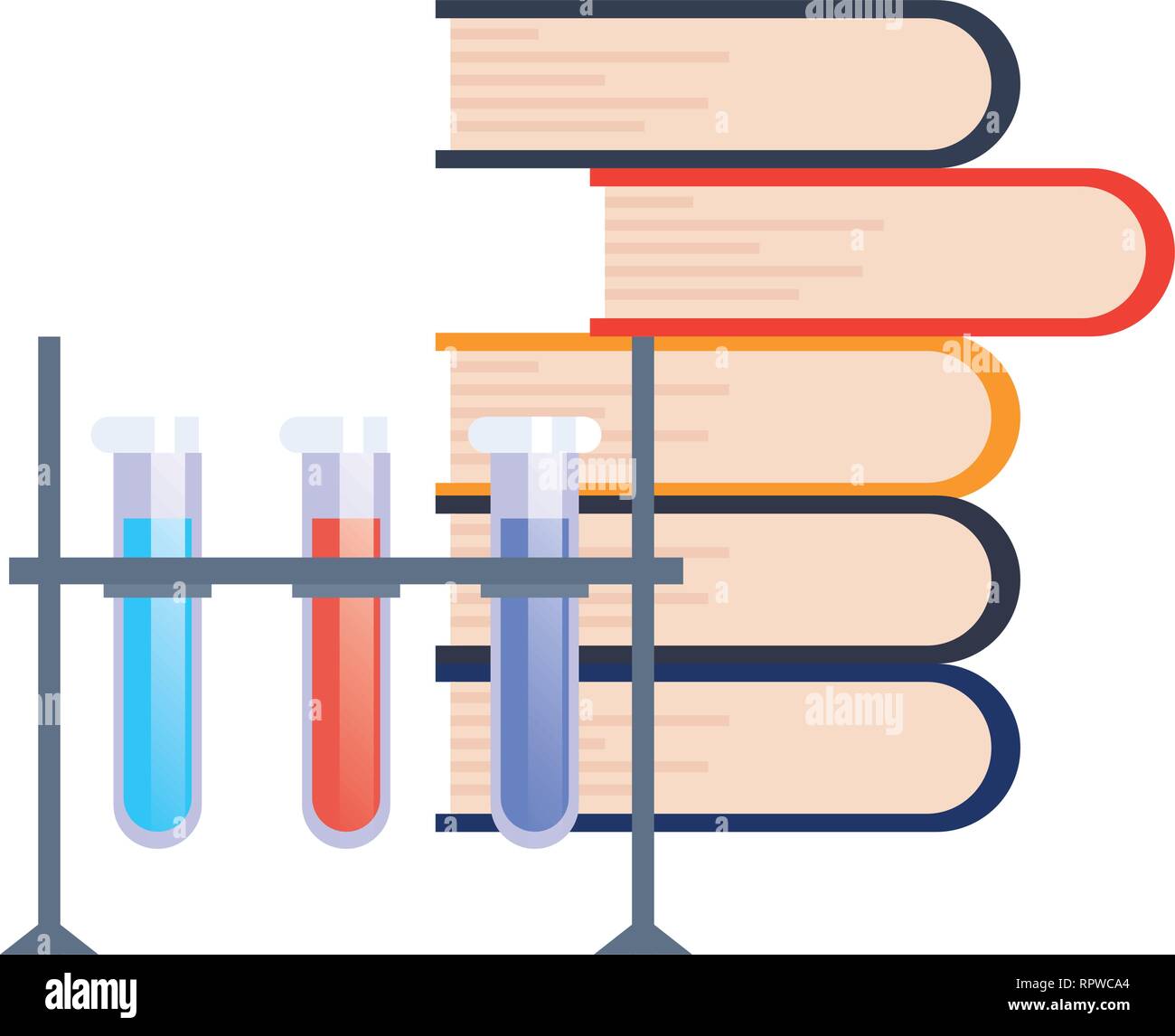 books stacked science flasks online education school vector ...