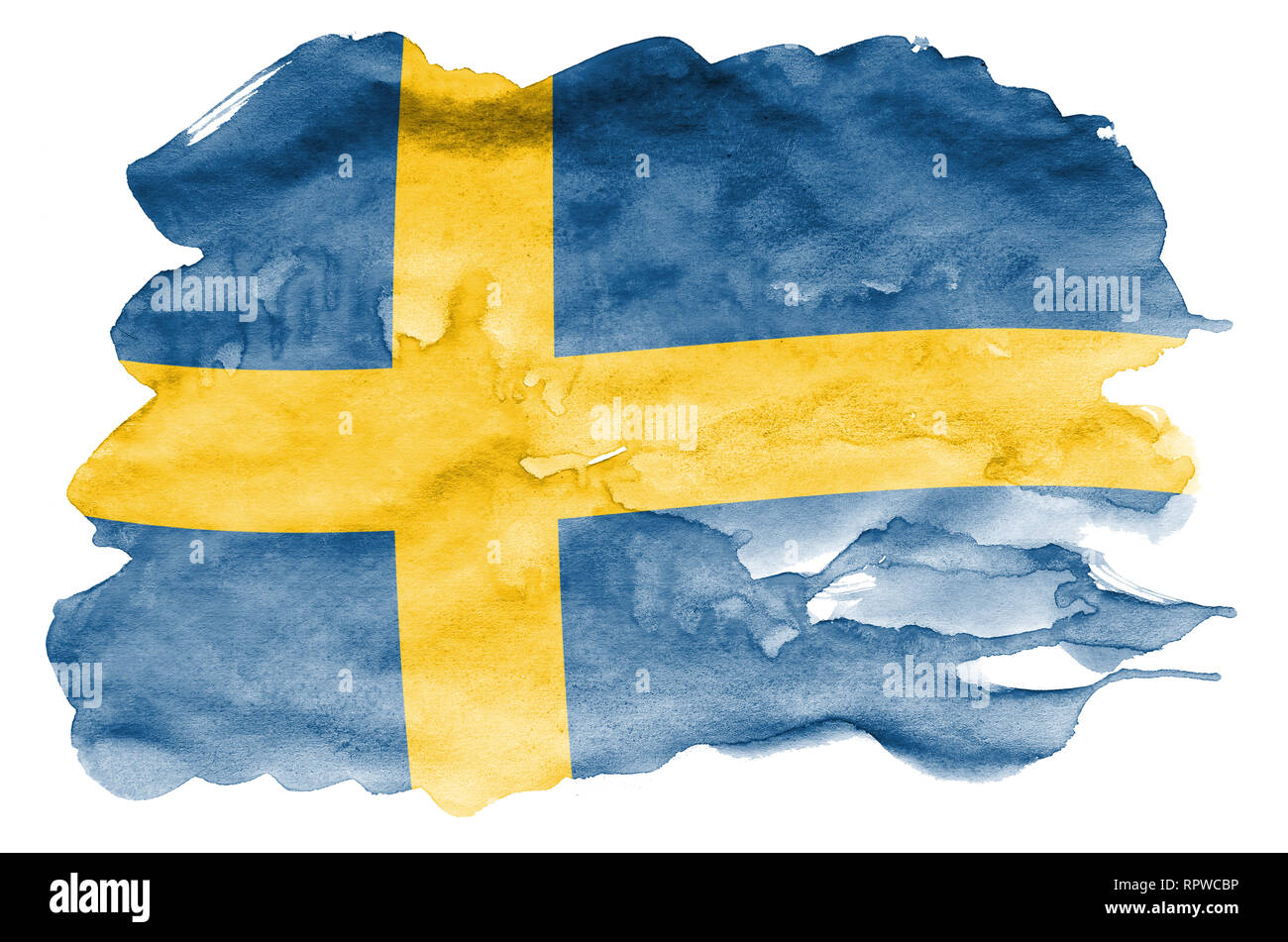 Sweden flag is depicted in liquid watercolor style isolated on white ...