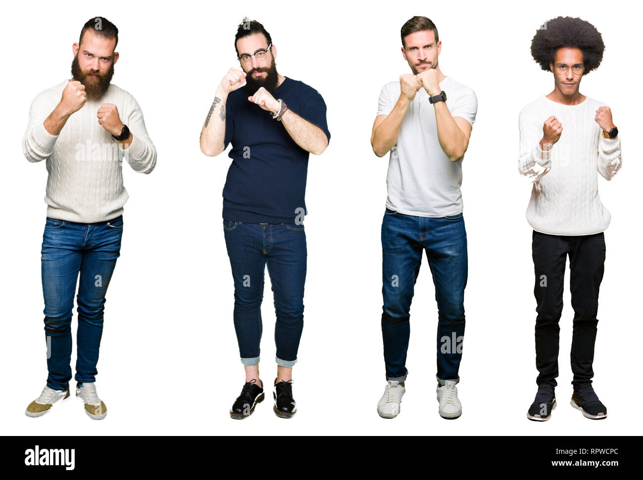 Collage of group of young men over white isolated background Ready to ...