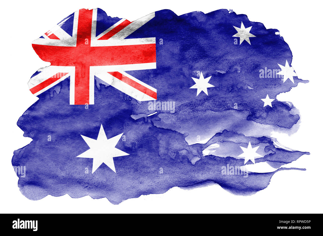 Australia flag is depicted in liquid watercolor style isolated on white ...