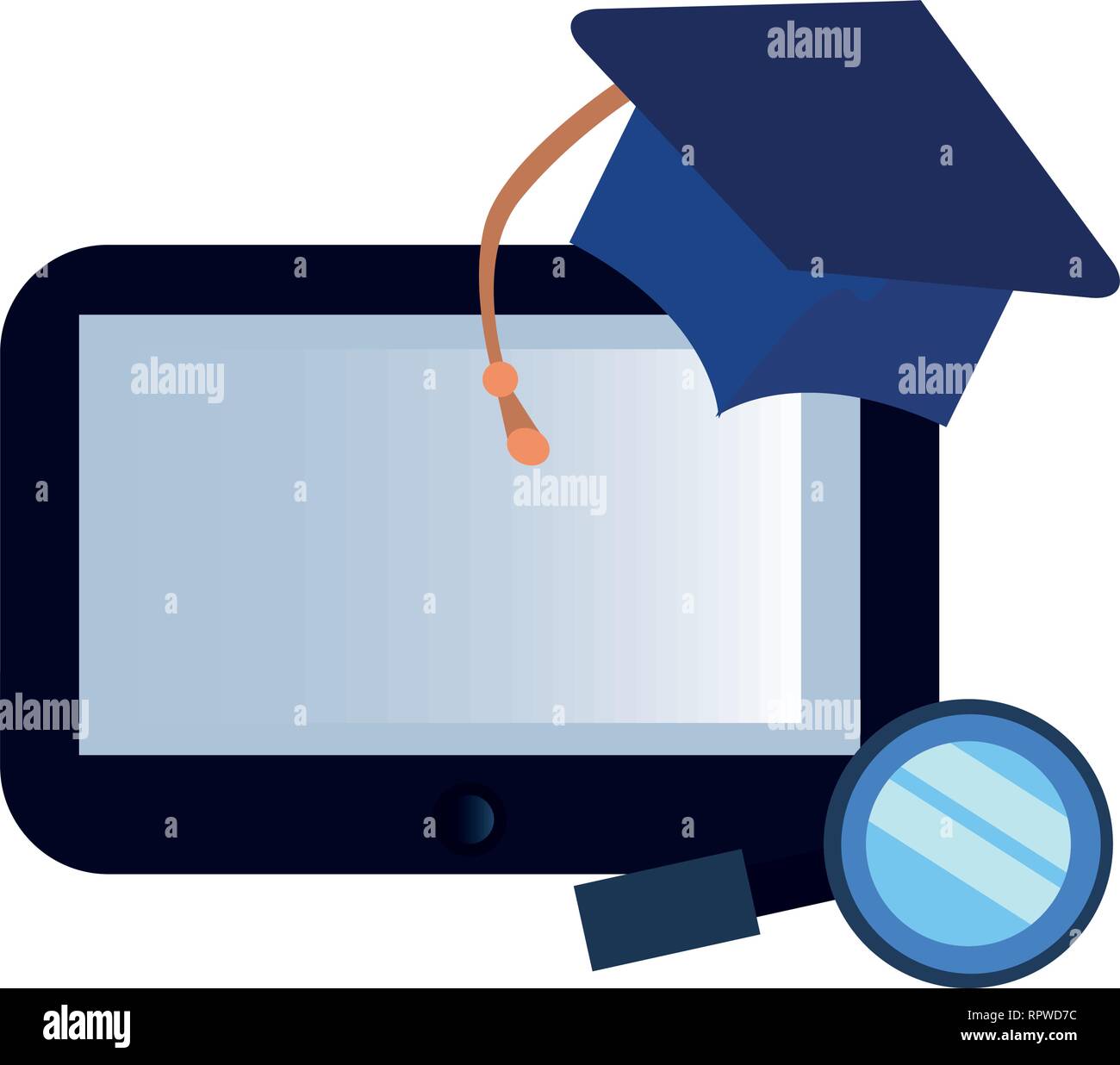tablet graduation hat loupe online education school vector illustration ...