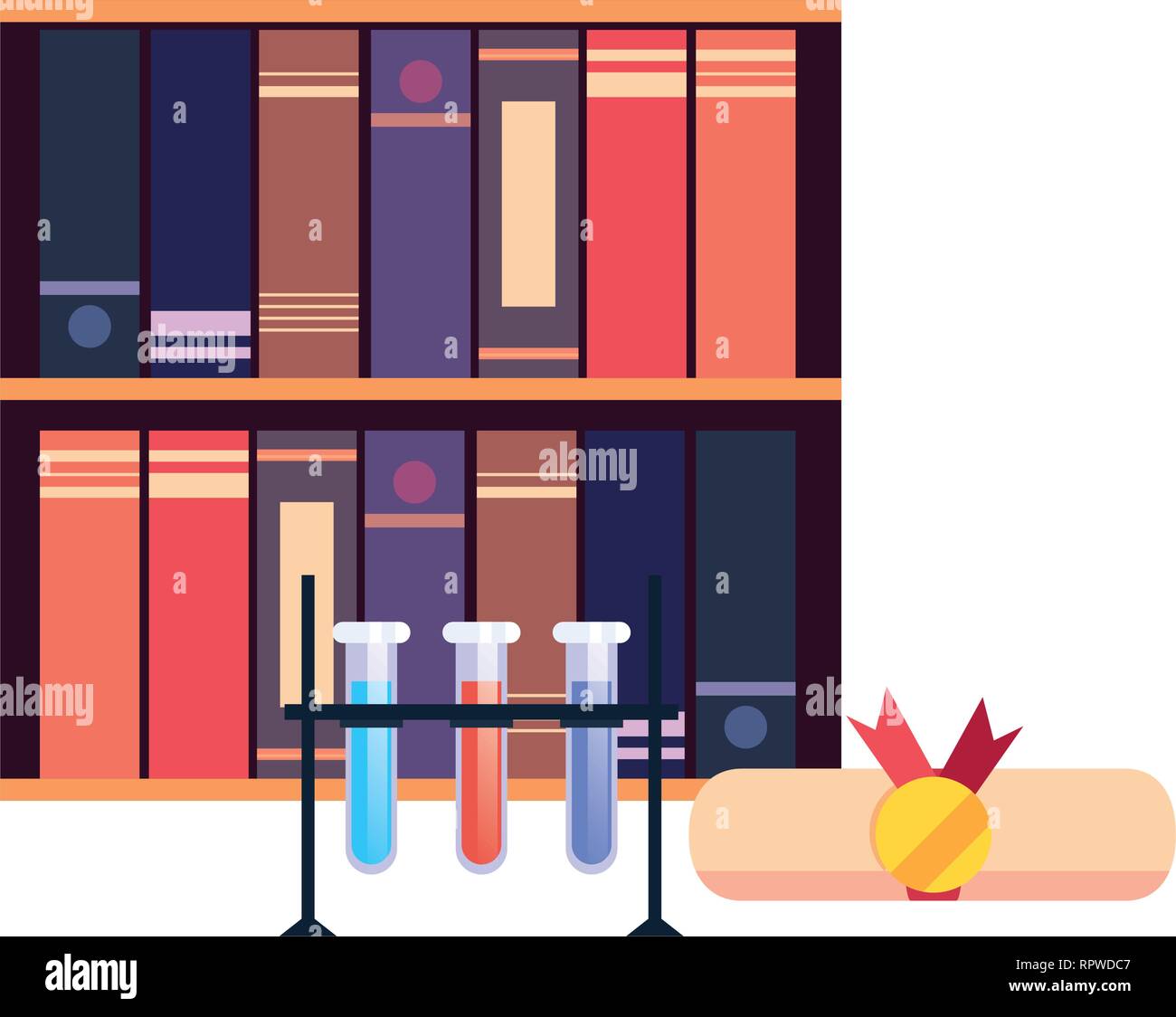 bookshelf certificate and science tubes online education school vector ...